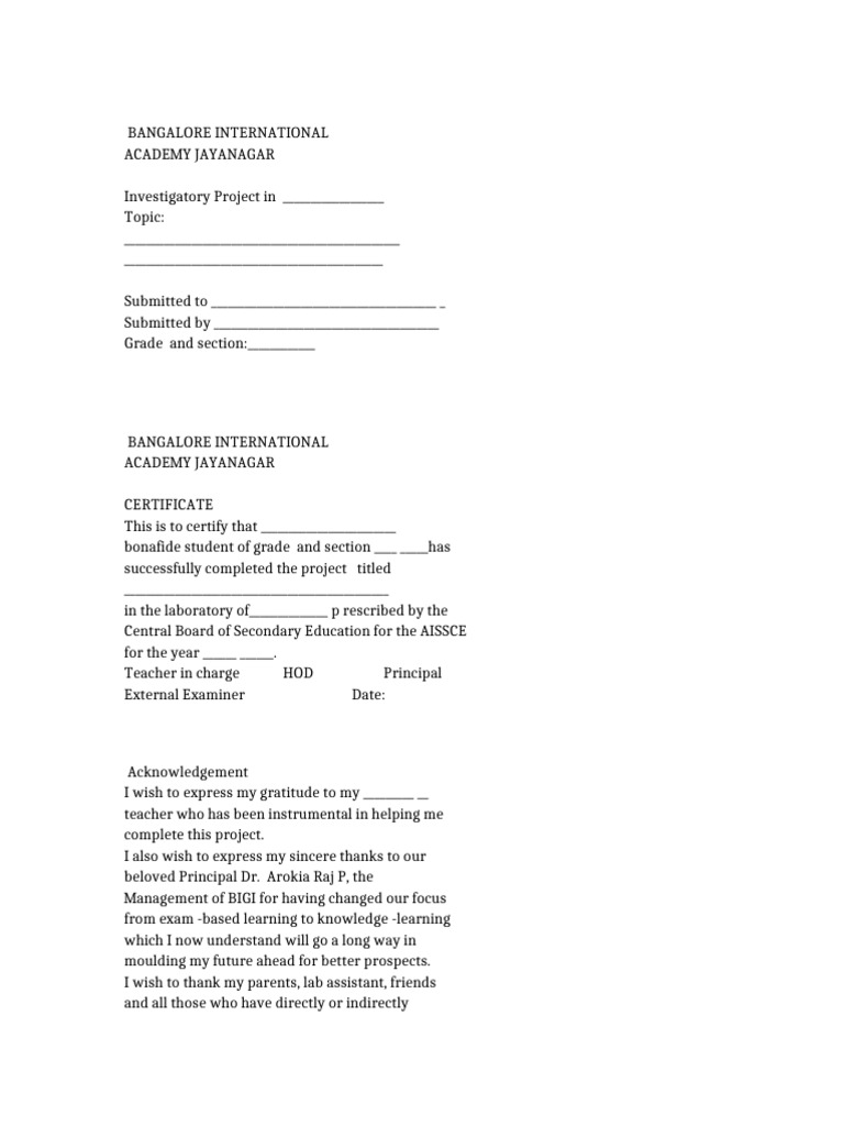 Investigatory Project Certificate Template | PDF