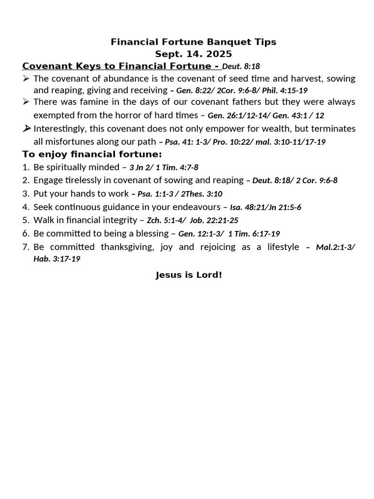 Financial Fortune Banquet Tips - Sept. 14. 2025 | PDF