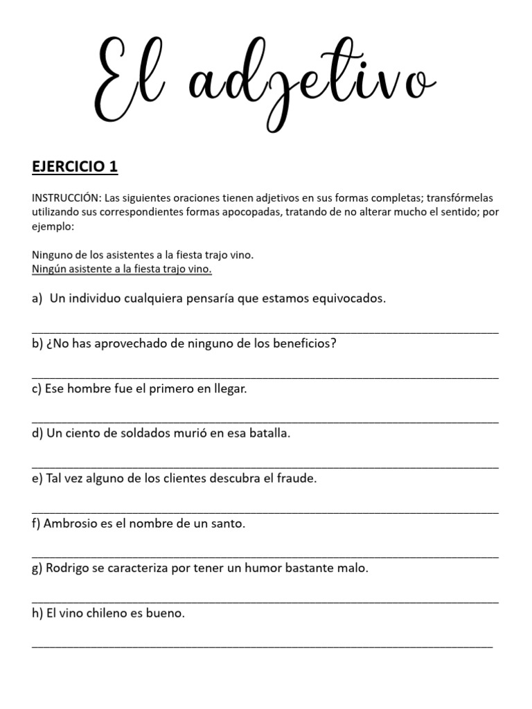 Ejercicios de Adjetivos en Español | PDF | Adjetivo