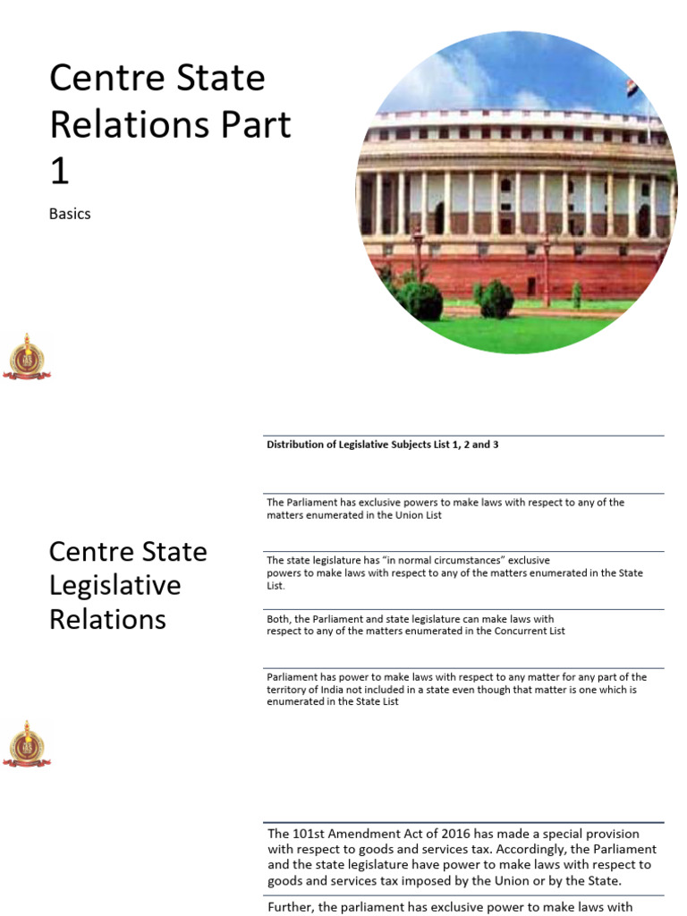 Centre-State Legislative Relations Explained | PDF | Taxes | Treaty