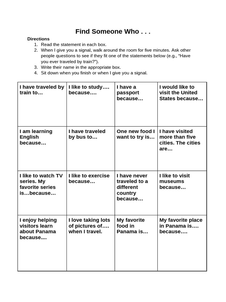 Find Someone Who (1) (Repaired) | PDF | Vocabulary