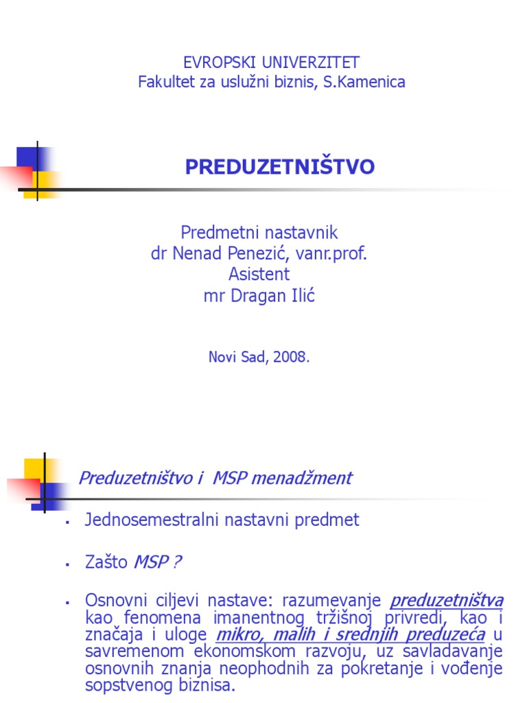 Preduzetnistvo Slajdovi | PDF