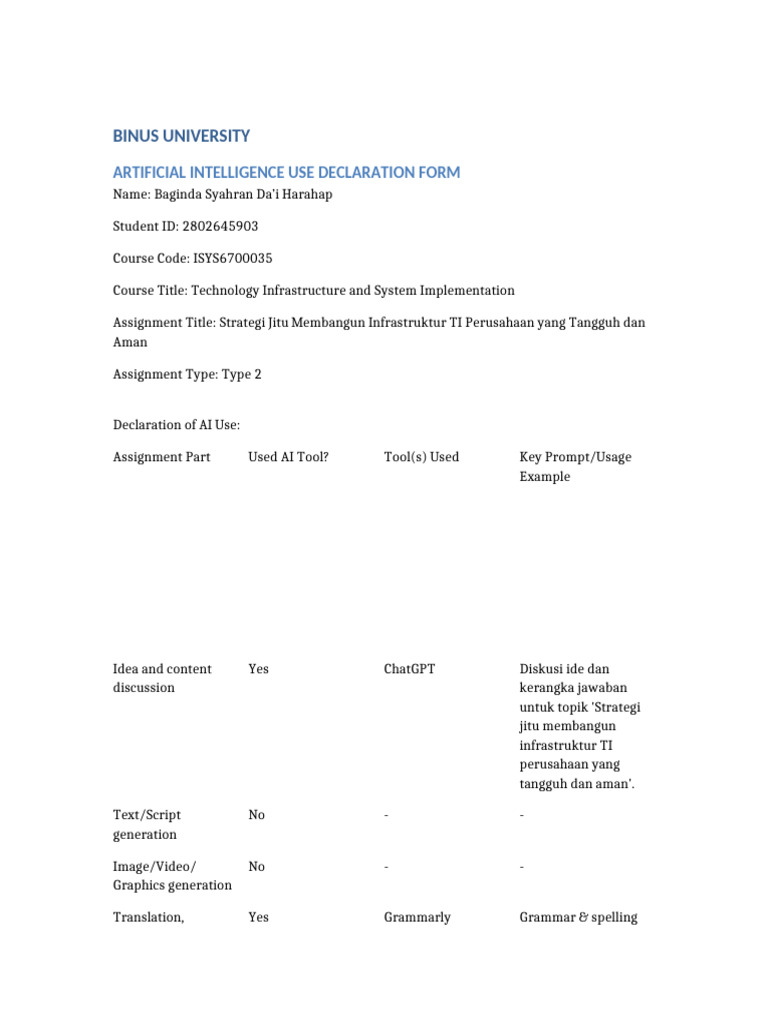 AI Use Declaration Form Final | PDF