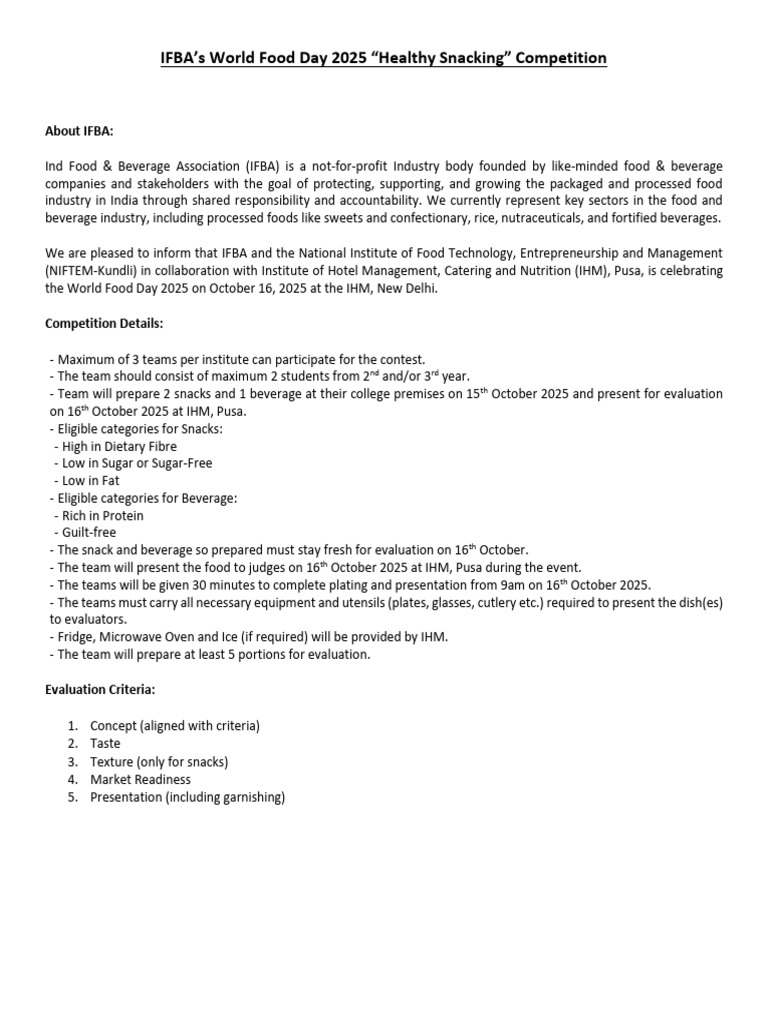 Guidelines For Healthy Snacking Competition-WFD2025 - IFBA | PDF | Fat ...