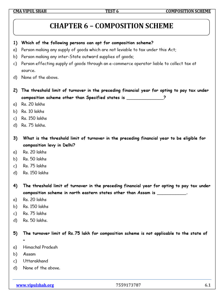 Test 6 - Composition Scheme | PDF | Value Added Tax | Taxes