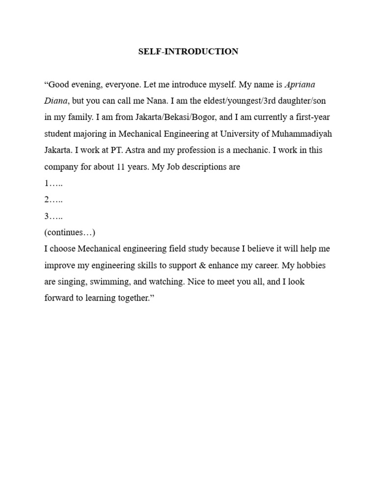 A Self Introduction | PDF