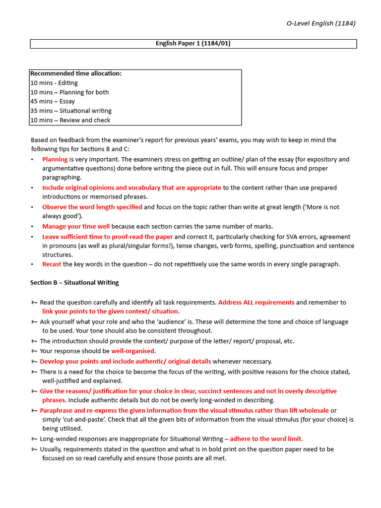 O-Level English Essay Writing Guide | PDF | Essays | English Language