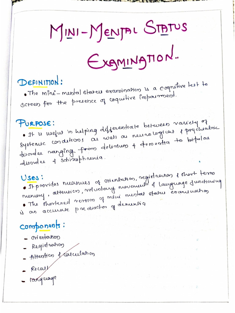 Mini Mental Status Examination | PDF