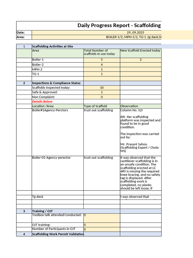 Daily Scaffolding Progress Report | PDF | Scaffolding