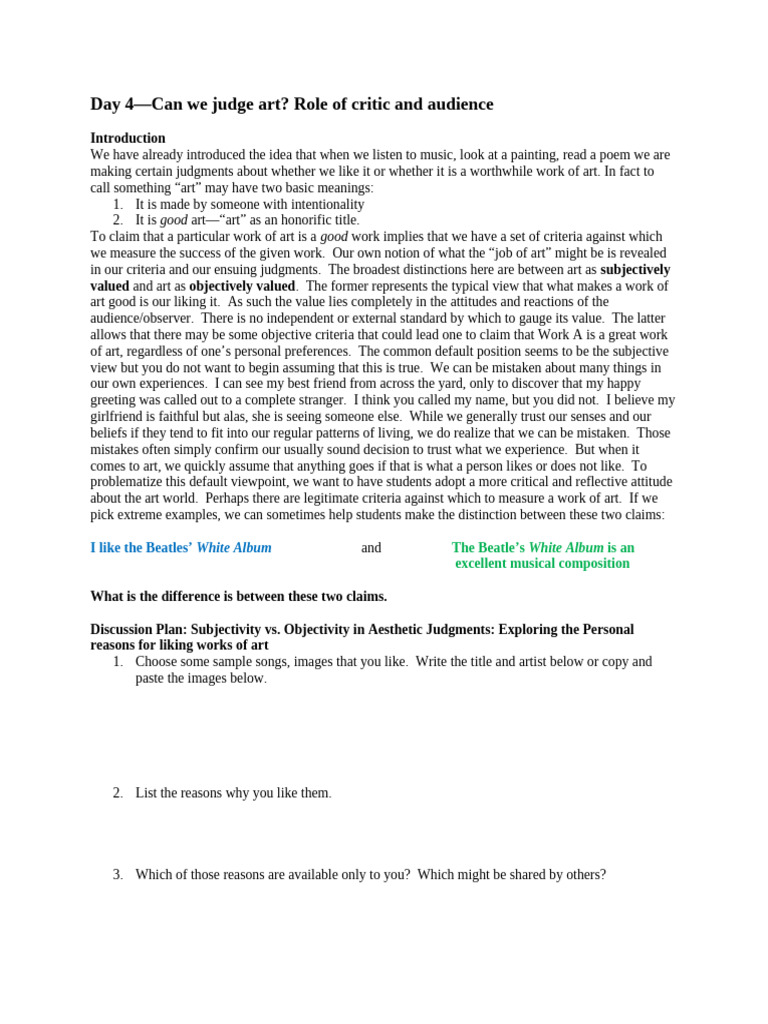 Aesthetics - Day4 Worksheet | PDF | Aesthetics | Reason