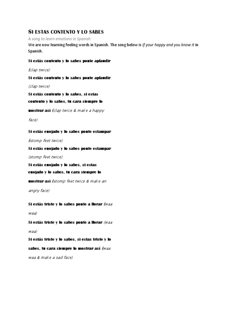 Si Estas Conento Emotions Song | PDF | Estudios de idiomas extranjeros ...