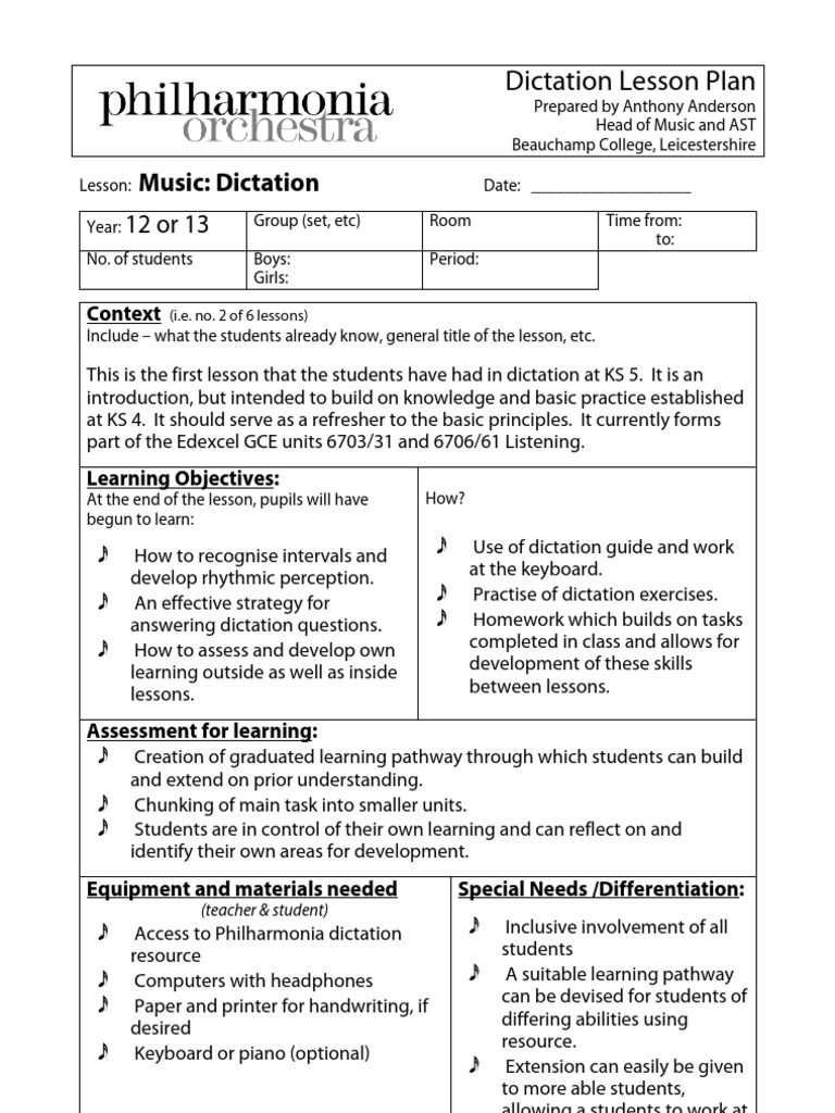 Dictation Lesson Plan | PDF | Educational Technology | Lesson Plan