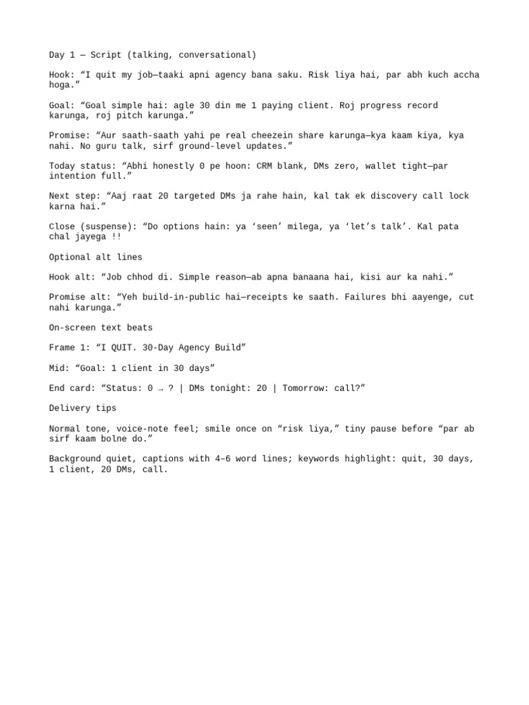 Day 1 - Script (Talking, Conversati | PDF
