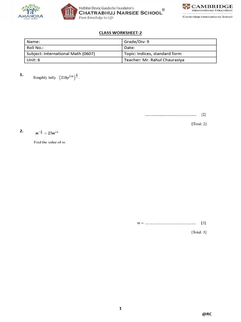 Unit 6 Indices Standard Form | PDF