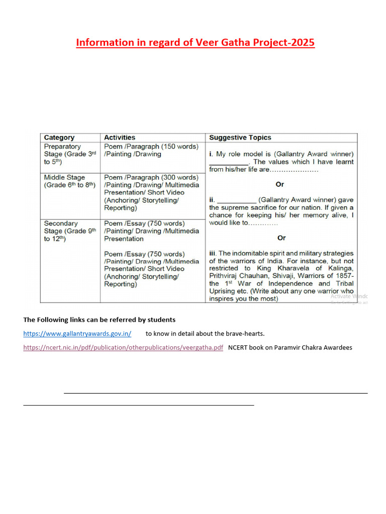 Veer Gatha Project 2025 Activities Guide | PDF