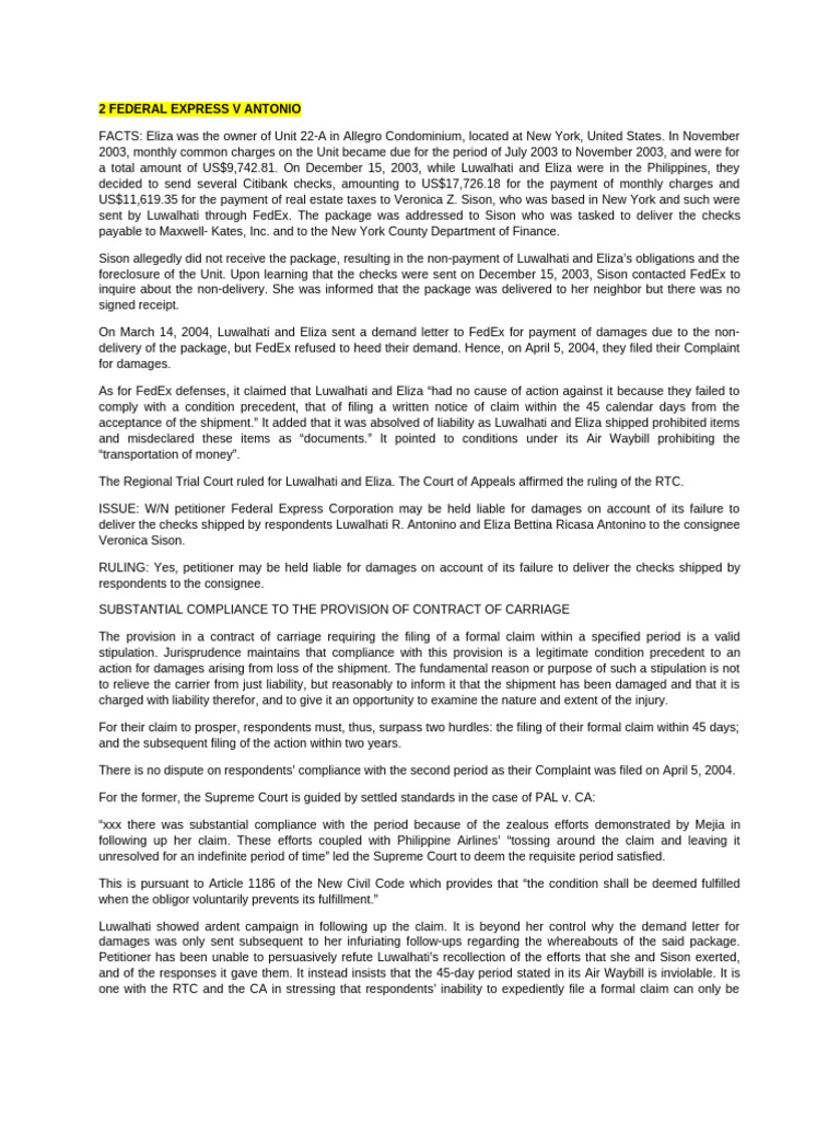 2 Federal Express V Antonio | PDF | Fed Ex | Consignee