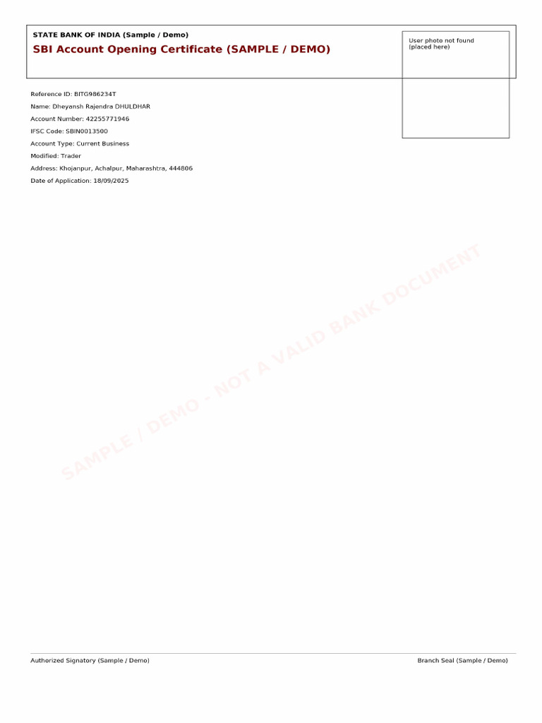 Sbi Account Certificate Sample | PDF