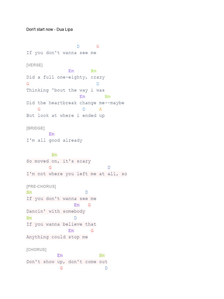 Don't Start Now - Dua Lipa | PDF | Song Structure | British Songs
