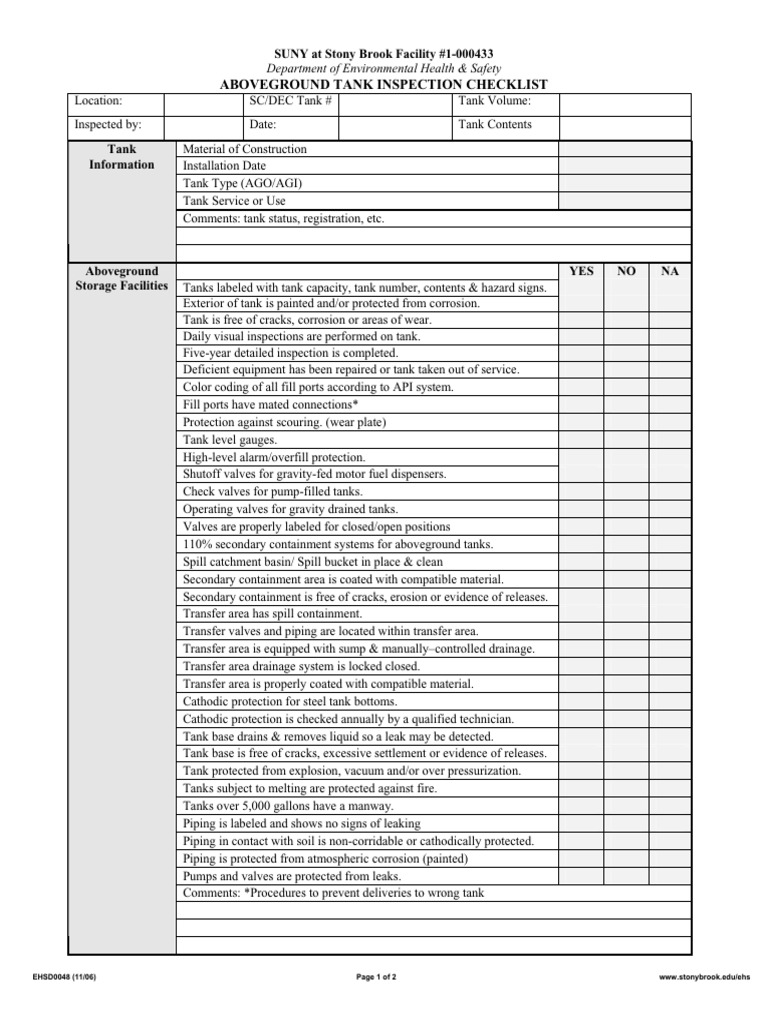 Aboveground Tank Inspection Checklist | PDF | Leak | Valve