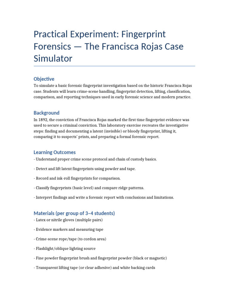 Fingerprint Forensics Experiment Francisca Rojas | PDF | Fingerprint ...