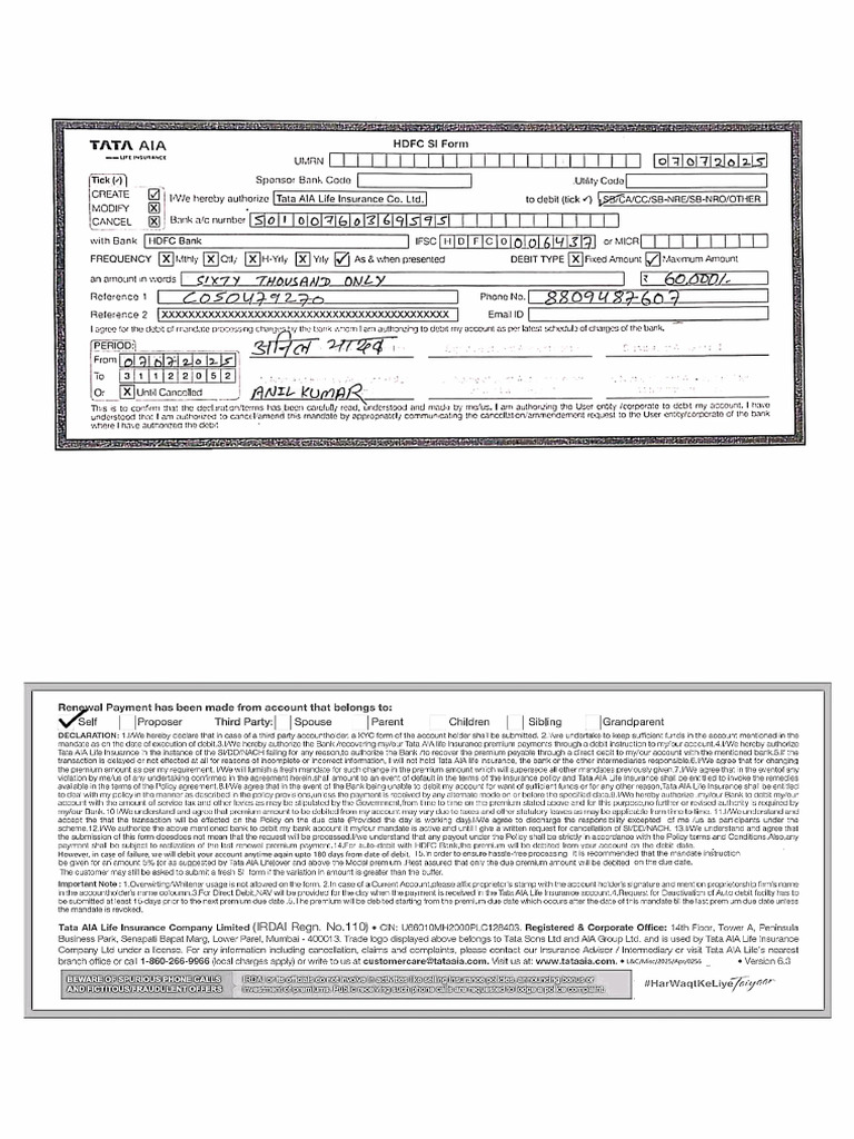 Standing Instruction Form-HDFC-1 | PDF
