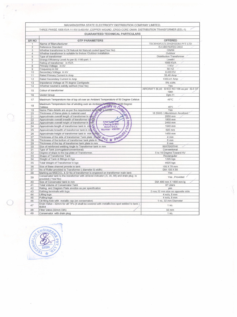 GTP & GA Drawings 1000KVA 11KV Oil Type Transformer | PDF