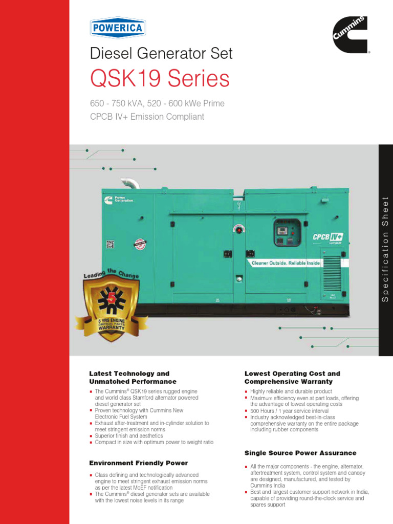 N 650 750kVA Spec Sheet Rev 0 | PDF | Diesel Engine | Electric Generator