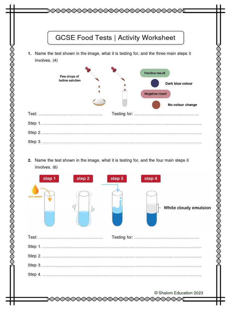 GCSE Food Tests Activity Worksheet | PDF | Chemical Substances ...