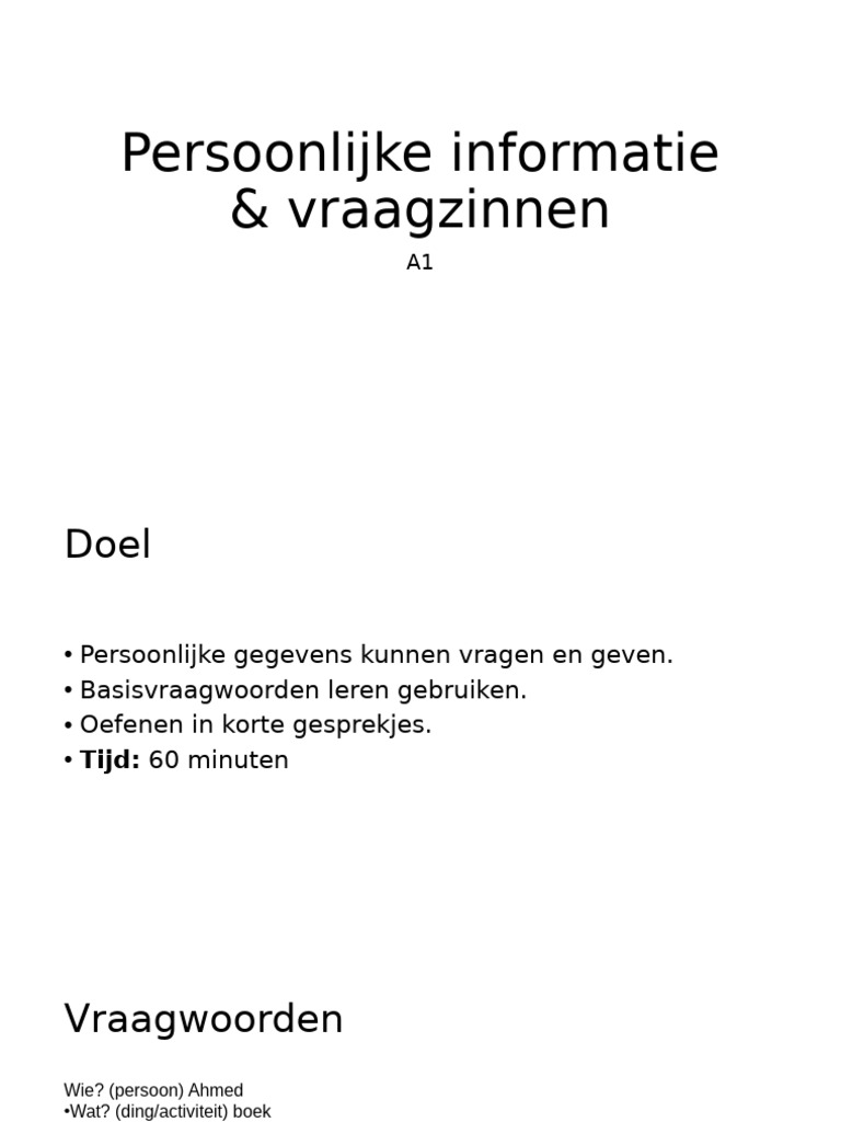 Persoonlijke Informatie & Vraagzinnen | PDF
