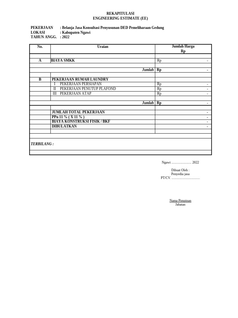 BQ Pemeliharaan RS GENENG | PDF