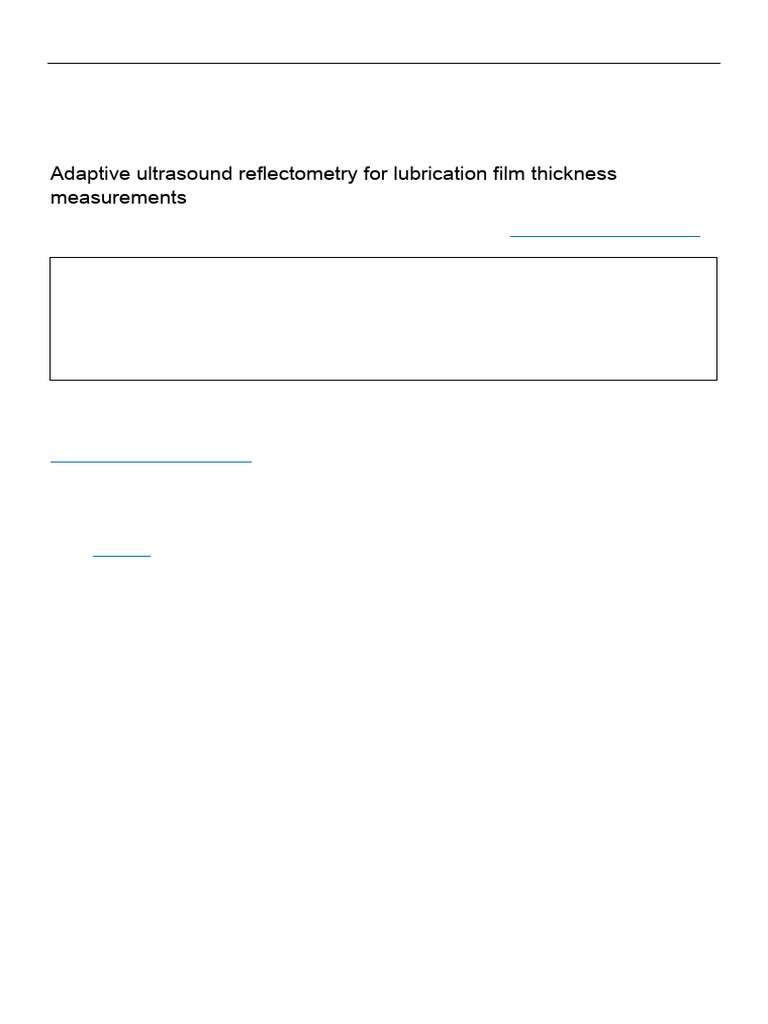 Adaptive Ultrasound Reflectometry For Lubrication Film Thickness | PDF ...