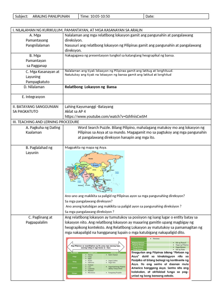 Matatag DLL Q1-Week 1 D-4 Arpan | PDF