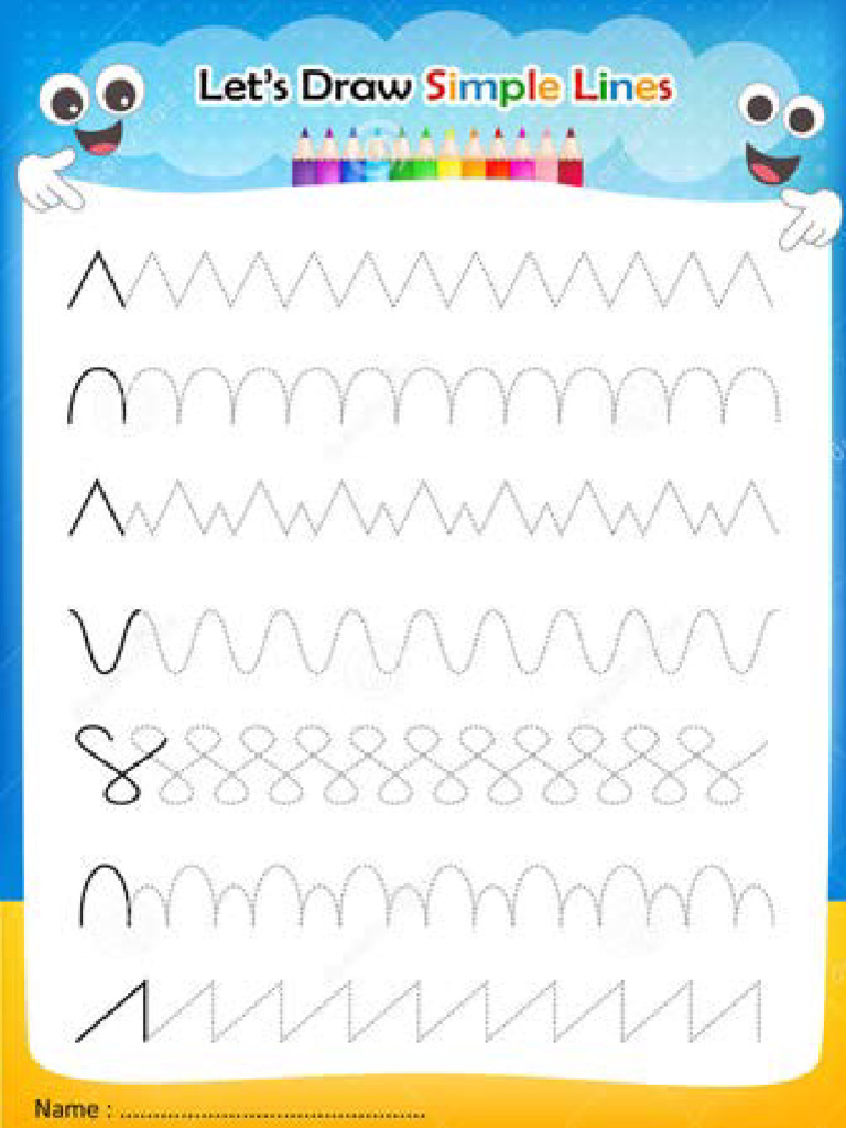 Let S Draw Simple Lines Worksheet Printable Preschool Kindergarten Kids ...