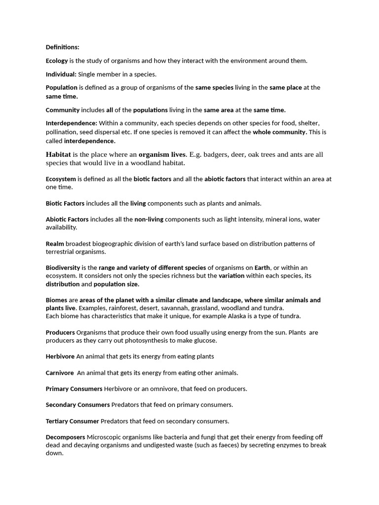 Key Ecology Concepts and Definitions | PDF | Food Web | Ecosystem