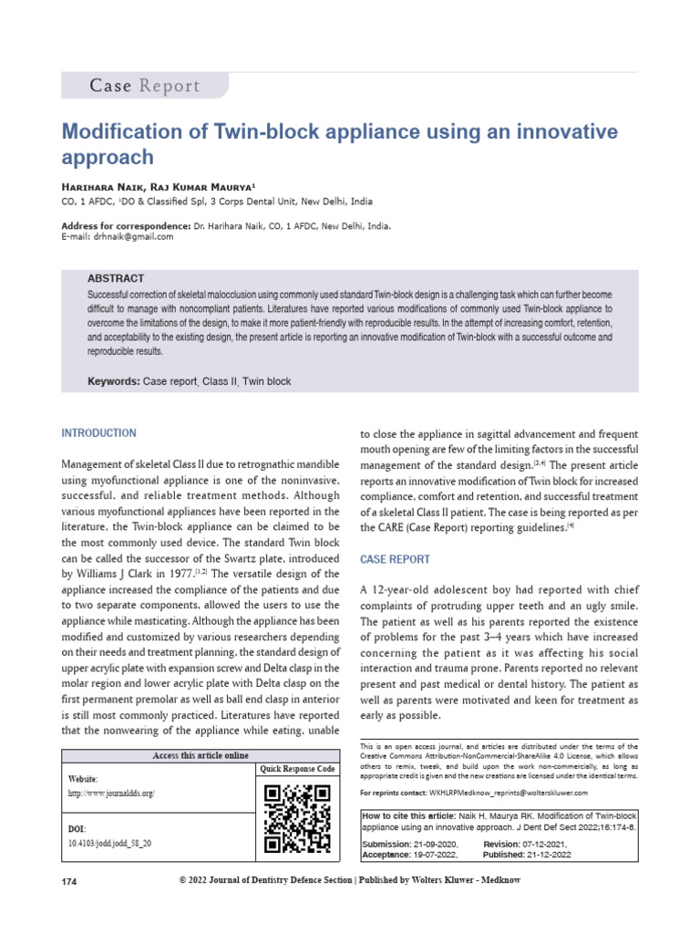 Modification of Twin Block Appliance Using An.15 | PDF | Dentistry ...
