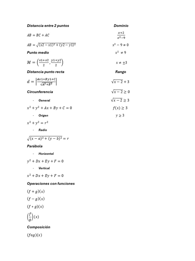Fórmulas de Distancia y Funciones Matemáticas | PDF