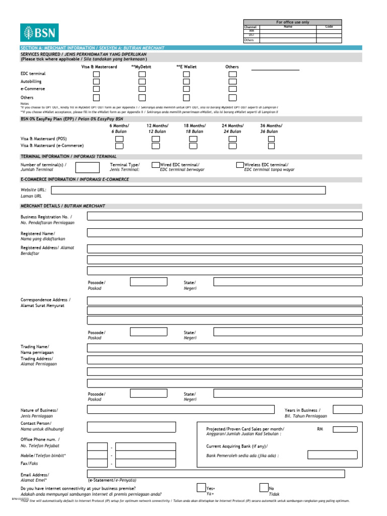 BSN Merchant Application Form Guide | PDF | Credit Card | Banking ...
