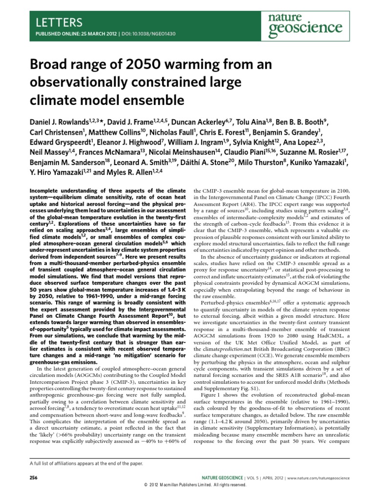 Broad Range of 2050 Warming From An Observation Ally Constrained Large ...