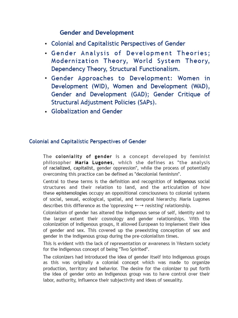 Gender Perspectives in Development Studies | PDF | World Systems Theory ...