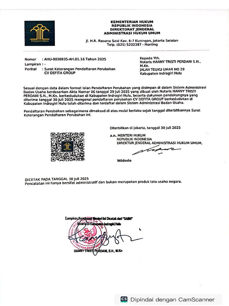 SK Ahu Perubahan Defita Group | PDF