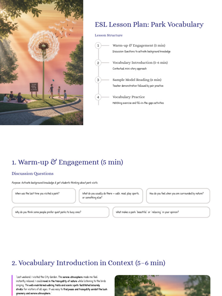 ESL Lesson Plan Park Vocabulary | PDF | Vocabulary