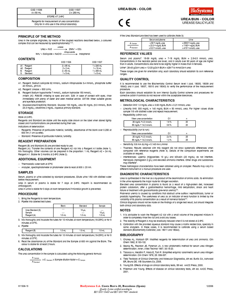 Urea - Bun - Color Biosystem PDF | PDF | Urea | Blood Plasma