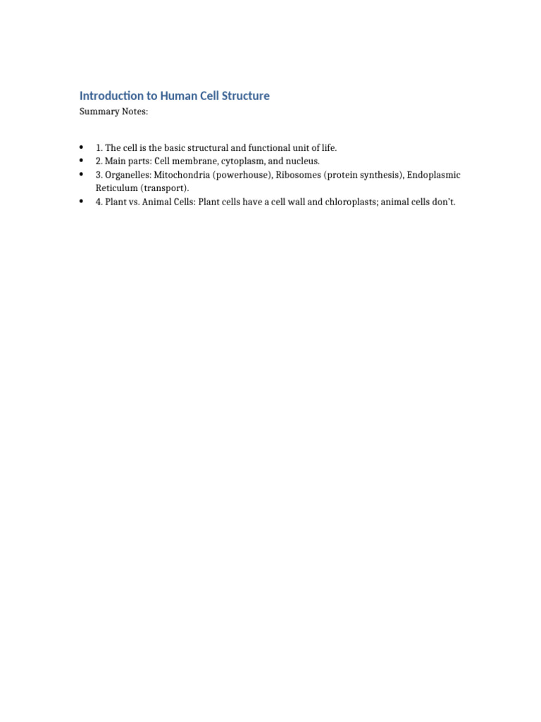 Human Cell Structure Overview | PDF