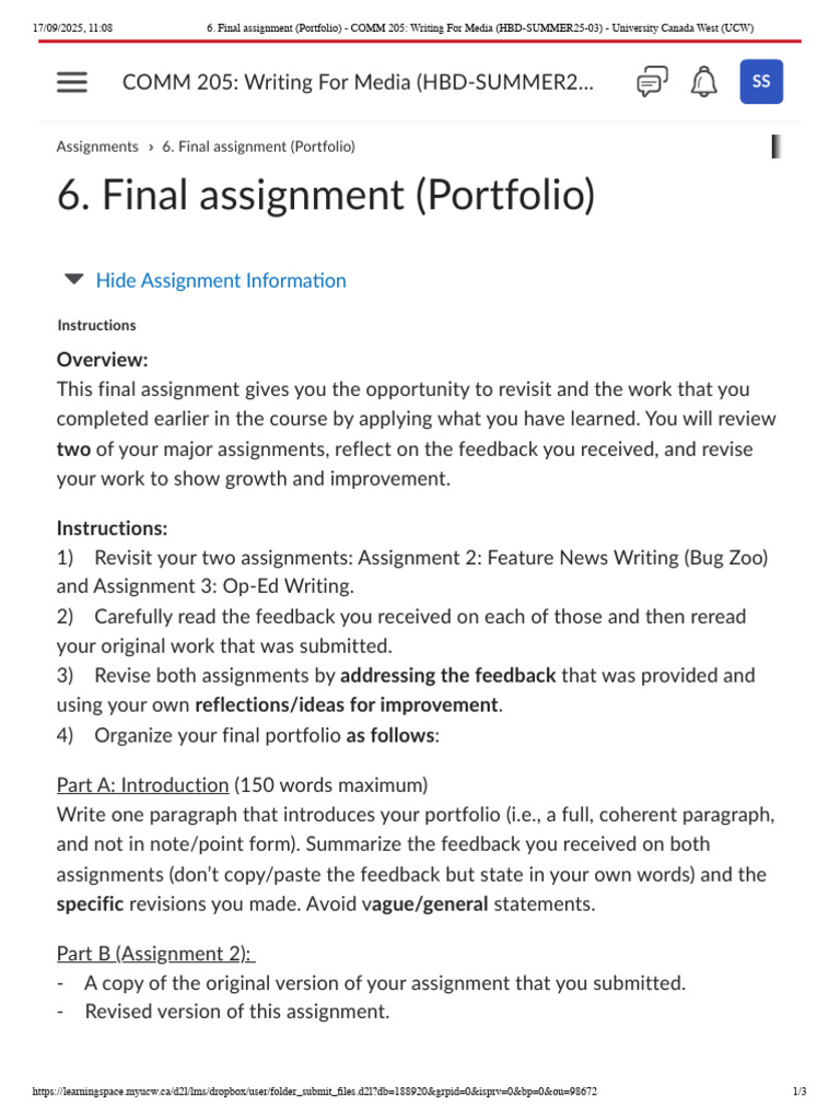 Final Assignment (Portfolio) - COMM 205 - Writing For Media (HBD ...