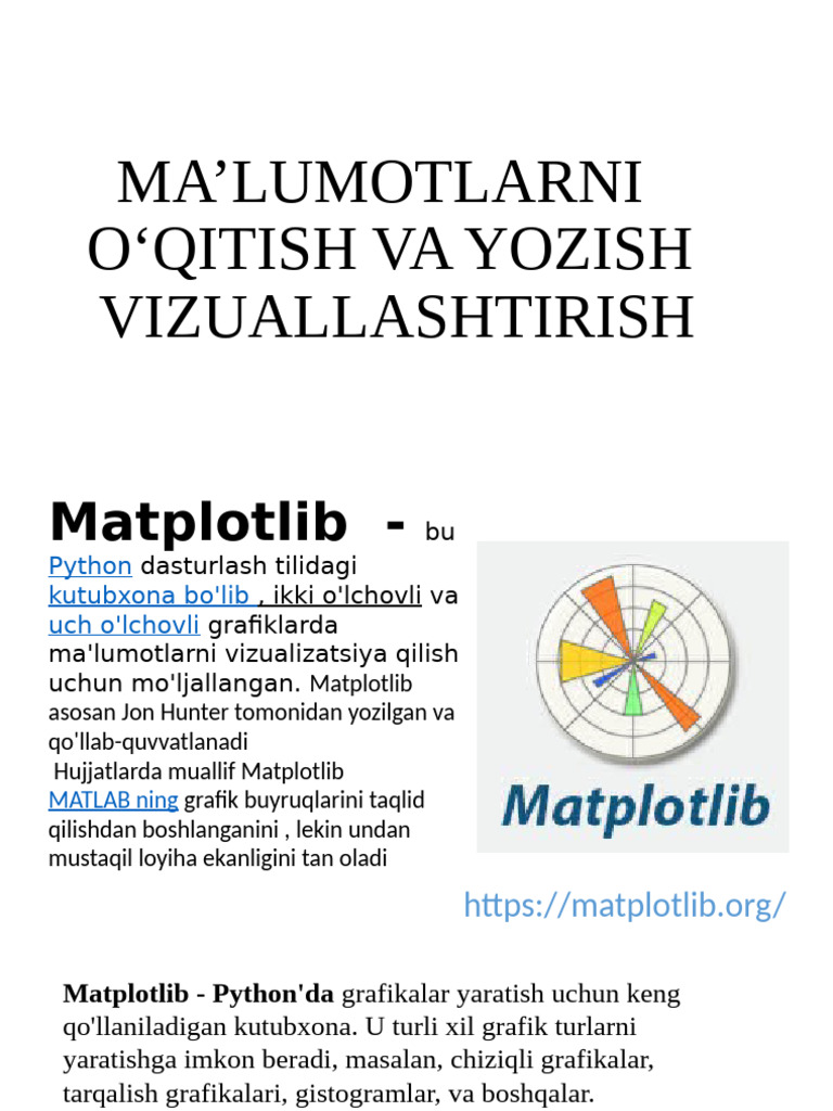 7 Amaliyot Ma'Lumotlarni O'qitish Va Yozish Vizuallashtirish Mit | PDF