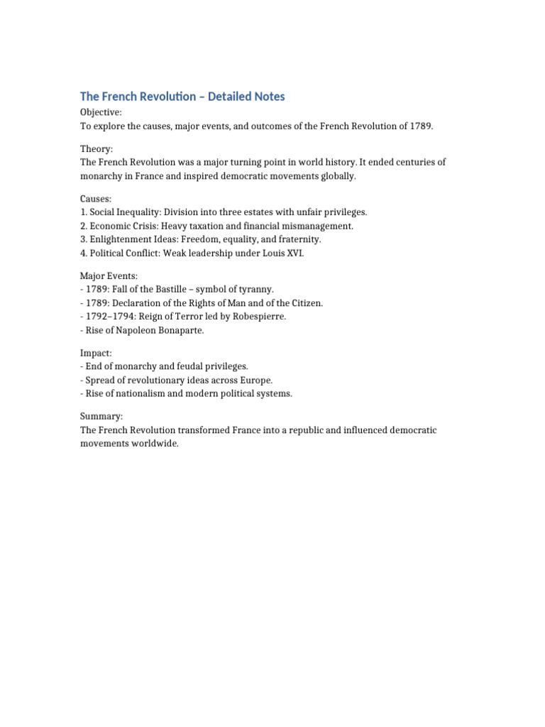 The French Revolution - Detailed Notes | PDF