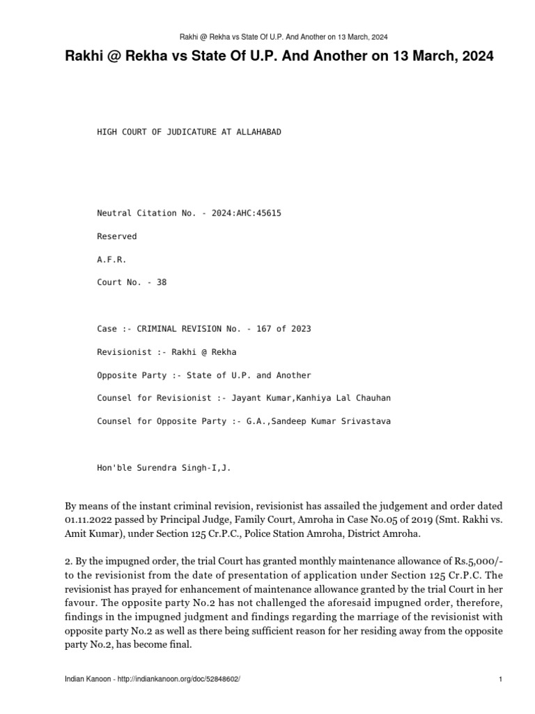 Rakhi - Rekha - Vs - State of - Up & Anr | PDF | Tax Deduction | Justice