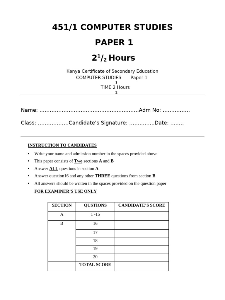 Computer Studies Exam Paper 2025 | PDF | Databases | Printer (Computing)