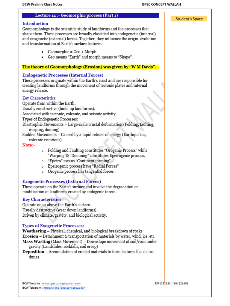 Geomorphic Processes: Endogenetic vs Exogenetic | PDF | Geomorphology ...