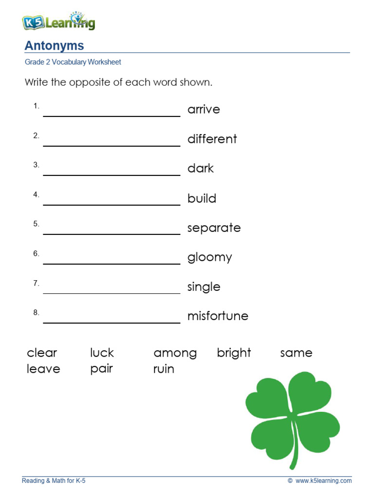 2nd Grade Antonyms 2 | PDF